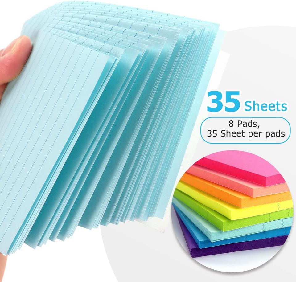 8 Pads Lined Sticky Notes 4X6 Sticky Notes with Lines Self-Stick Note ...