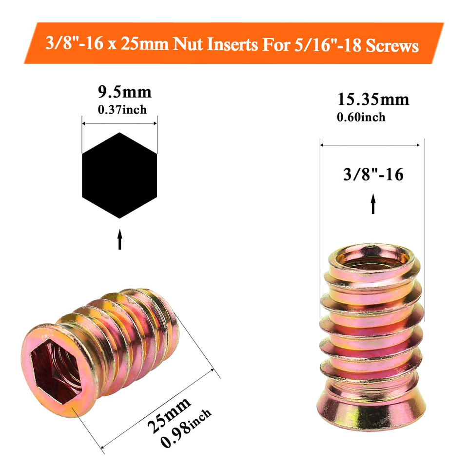 3/8-16 Threaded Inserts, Wood Inserts, Steel Threaded Inserts for Wood ...