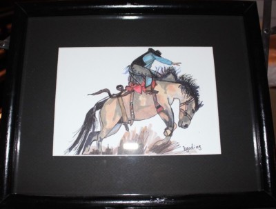 "Bronco" -Alcohol Ink Painting 5"X7" - 8"X10" Pro Beveled Mat in Frame ...