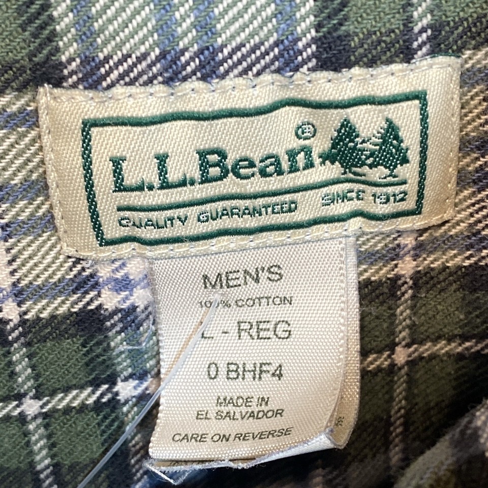 L.L. Bean Chamois Green Blue Plaid Heavy Cotton Flannel Shirt L REG ...