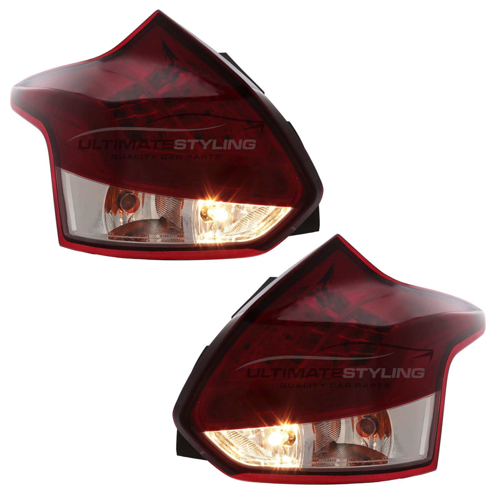 Ford Focus Rear Lights LED Crystal Red Clear Upgrade Back MK3 2011-2014 ...