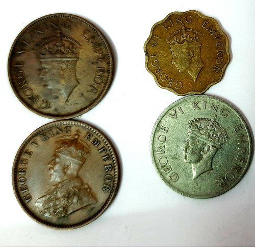 Lot 4 PCS 1940's British India KG V V1 Antique Copper Nickel Anna ...