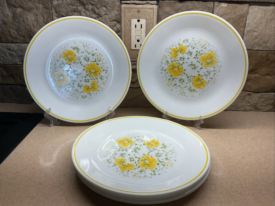 VTG Set of 7 Corelle April Showers Yellow Flowers Salad Plates 8.5 ...