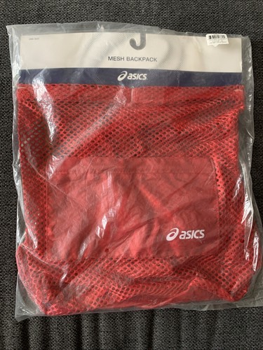 ASICS Mesh Backpack (Red) Beach Gym School Drawstring Bag W/ Zip Pocket ...