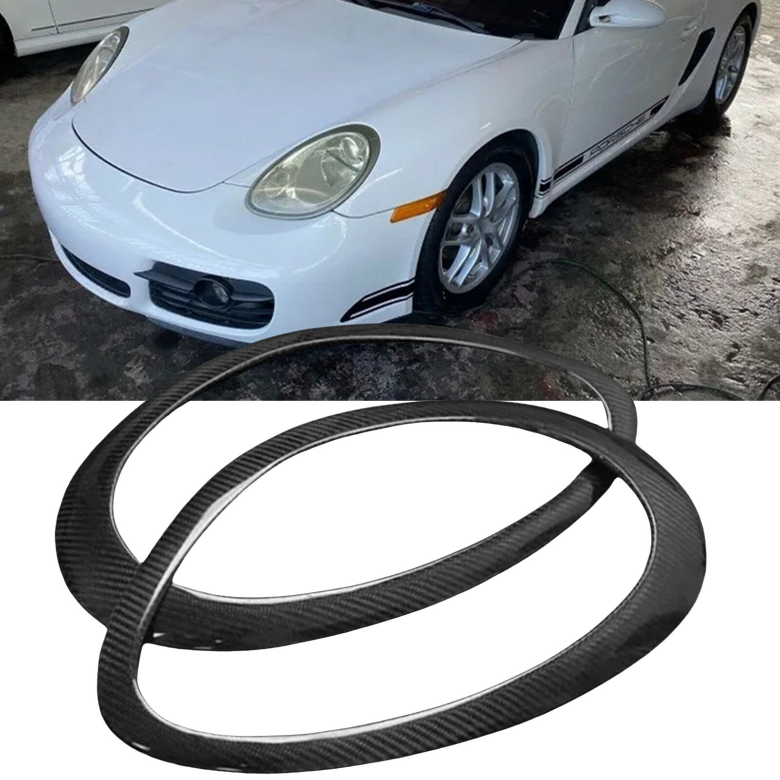 Carbon Fiber Car Headlight Eyebrow Cover Trims For Porsche 987 S Cayman ...