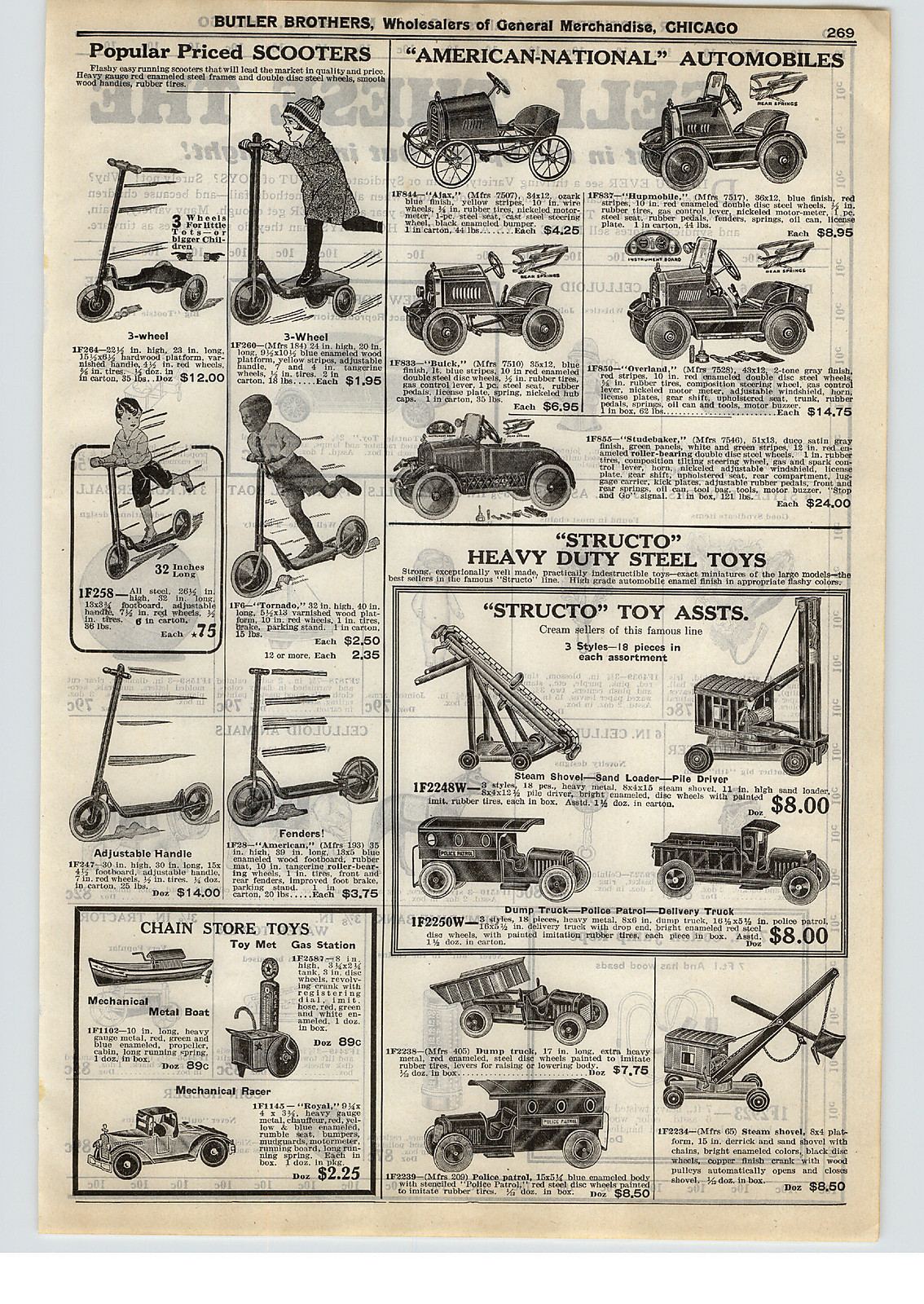 1928 PAPER AD American National Pedal Car Hupmobile Structo Police ...
