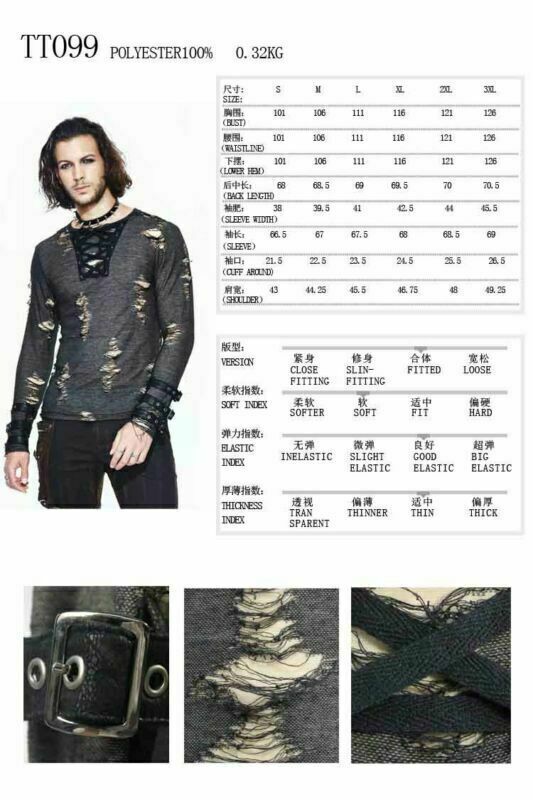 Devil Fashion Men Long sleeves Shirts hole Gothic Steampunk T-Shirt ...