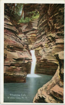 WATKINS GLEN NEW YORK NY "WHISPERING FALLS" WHITE BORDER POSTCARD 1927 ...