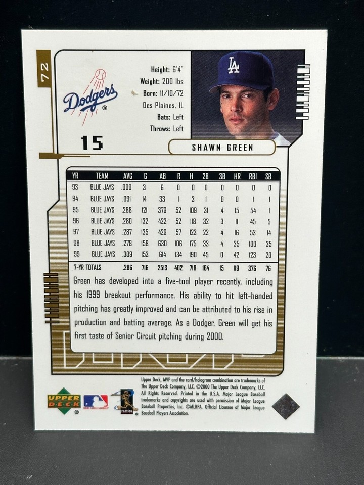Shawn Green 2000 Upper Deck MVP Gold Script Parallel SP Card #72 ...