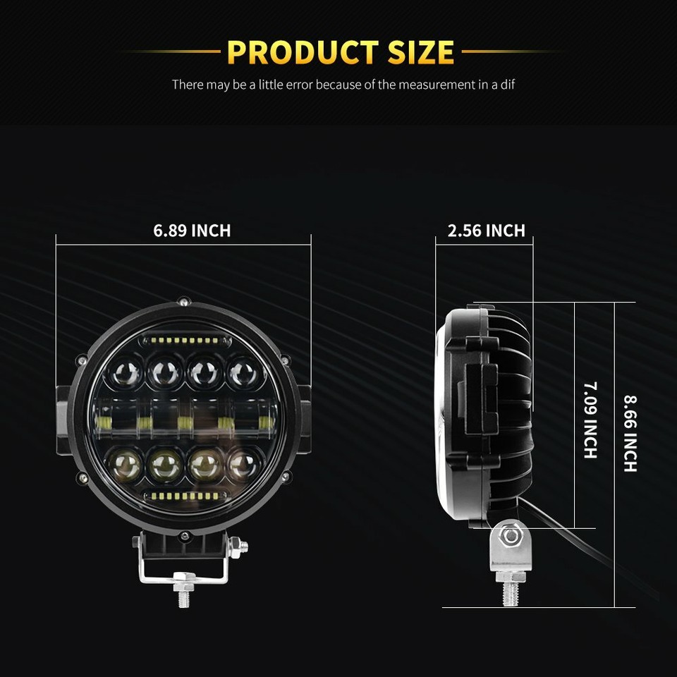 7" Inch Round LED Pod Light Bar Driving DRL High Flood Spot SUV Offroad ...