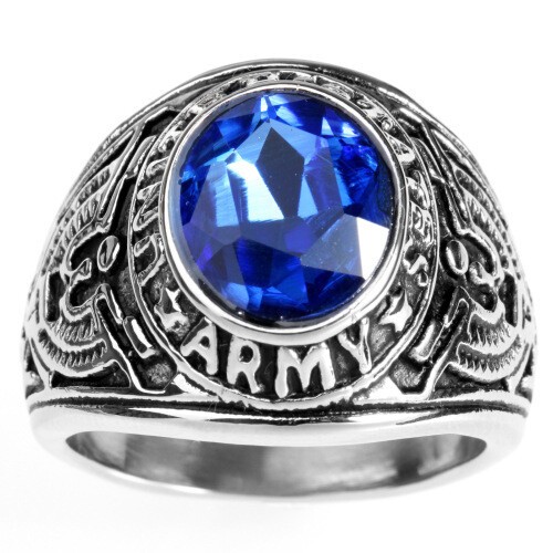 Vintage Blue CZ America Eagle US Army Ring Stainless Steel Army Veteran ...