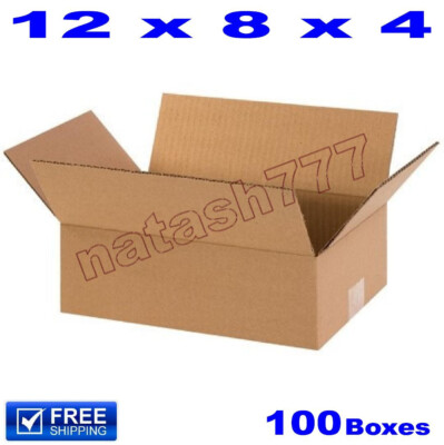 100 - 12x8x4 Cardboard Boxes Mailing Packing Shipping Moving Corrugated ...