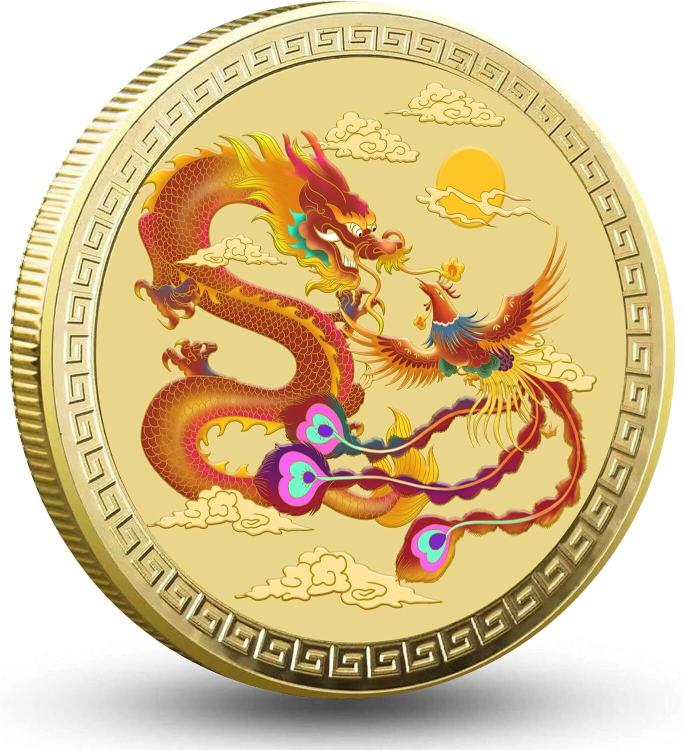 Chinese dragon Phoenix Coin Souvenir Symbol of prosperous luck Ticket ...