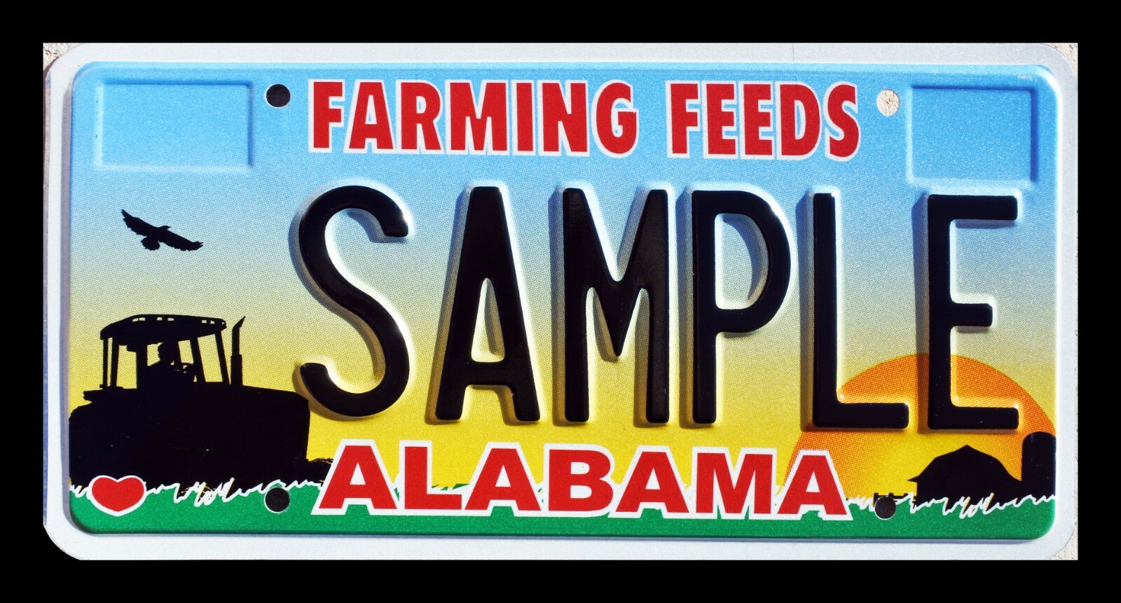 COLORFUL ALABAMA GRAPHIC AUTO LICENSE PLATE " SAMPLE " FARMING FEEDS AL ...