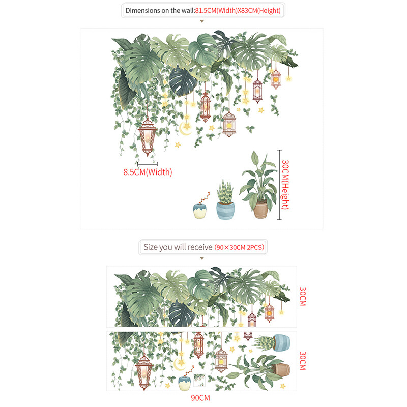 Plants Wall Stickers Green Leaves Wall Decals Wall Paper DIY Vinyl Art ...