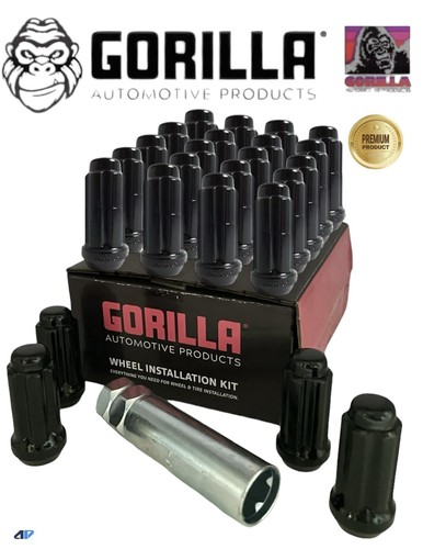 24 Gorilla Spline Drive Lug Nuts, 14x1.50 Black Duplex Long W/Key for ...