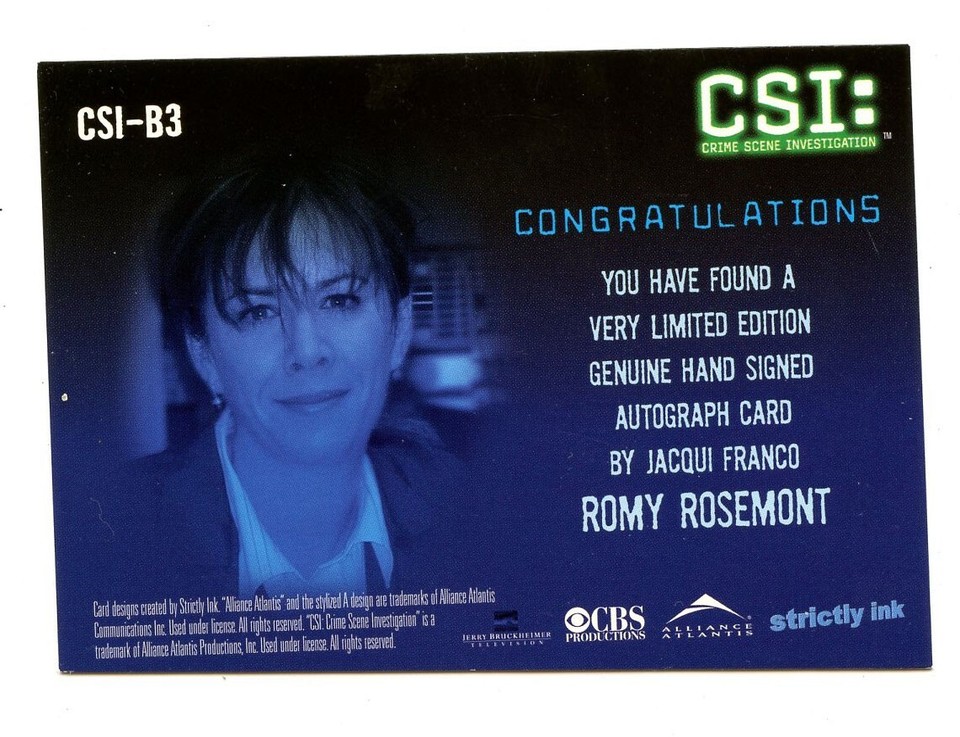 2003 CSI: Crime Scene Investigation Romy Rosemont Autographed Card #CSI ...