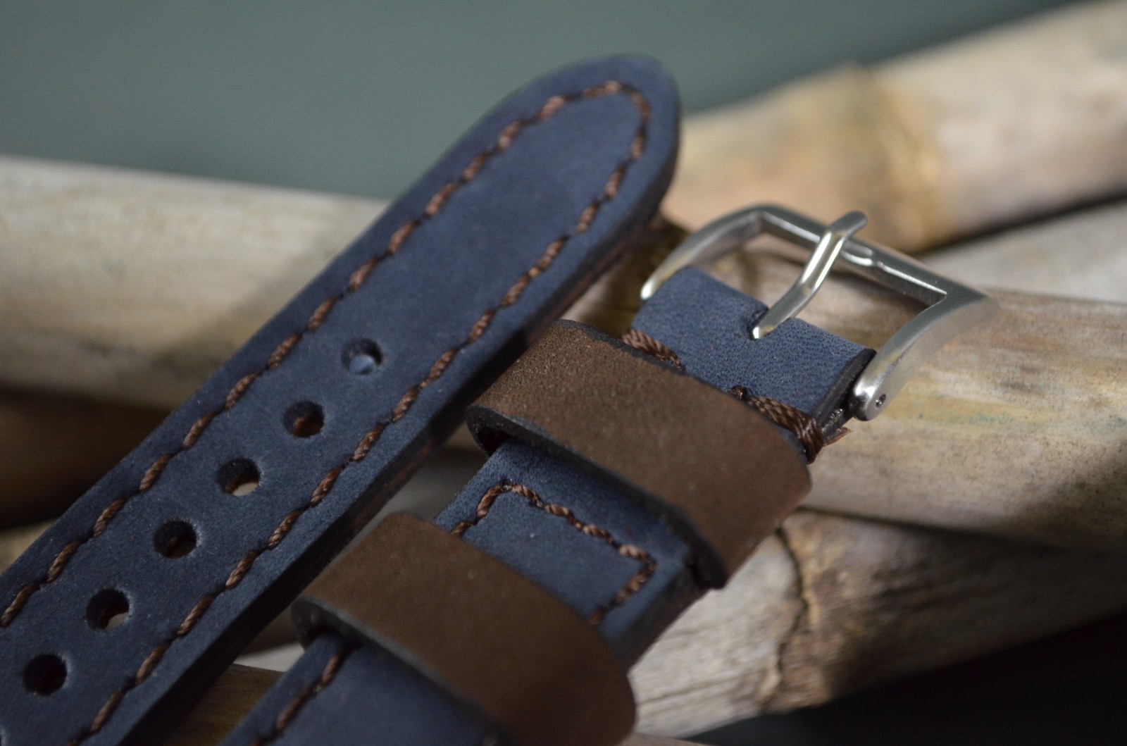 MA WATCH STRAP 22 20 18 MM BLUE BROWN FOREST GENUINE NUBUK LEATHER ...