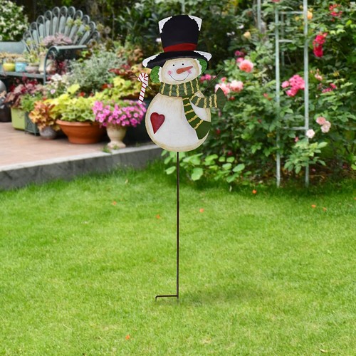 Christmas Snowman Garden Stake Decor Snowman Candy Cane Outdoor Metal ...