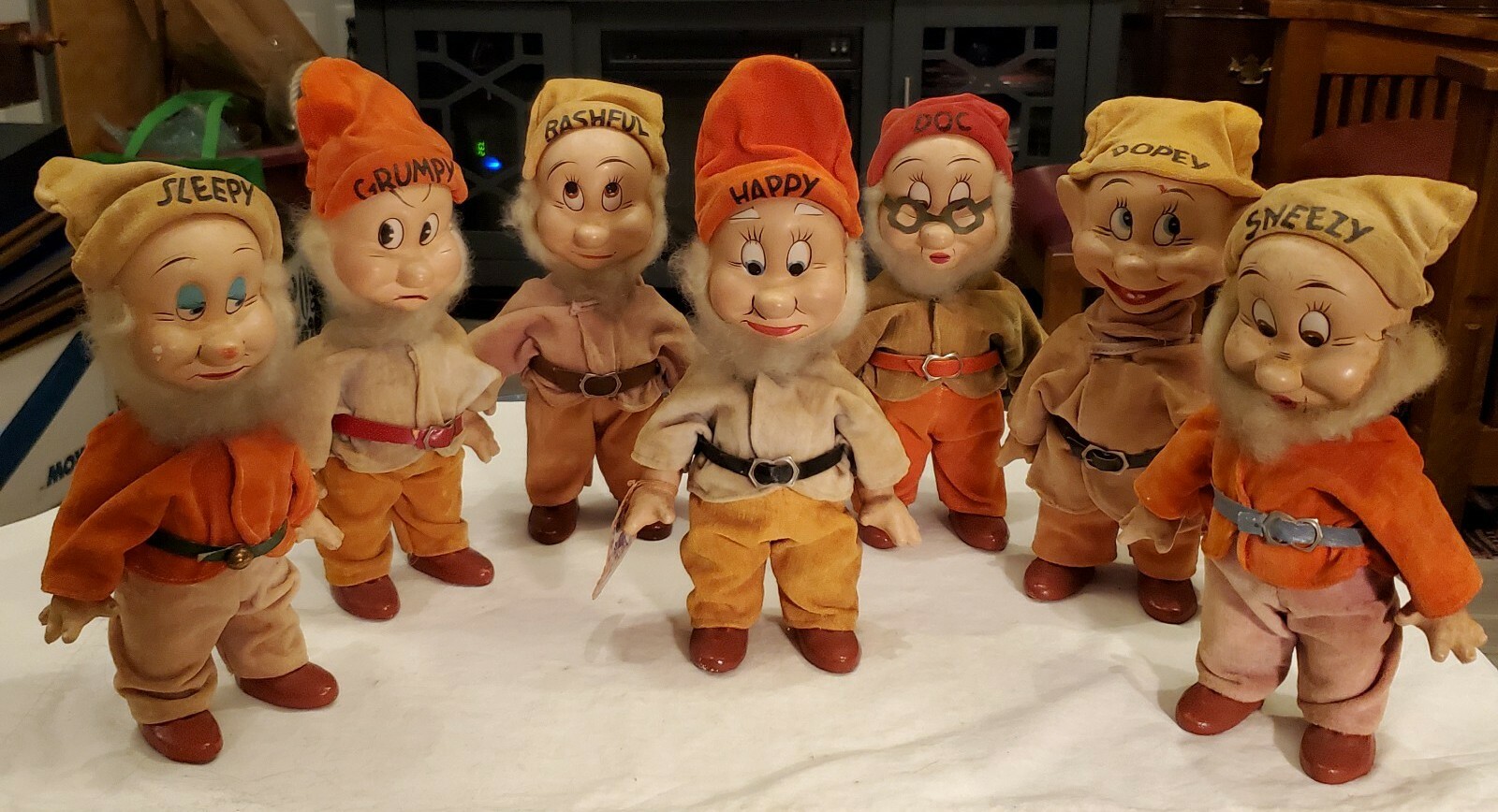 RARE 1938 SNOW WHITE &SEVEN DWARFS DOLLS.KNICKERBOCKER TOY Co DISNEY ...