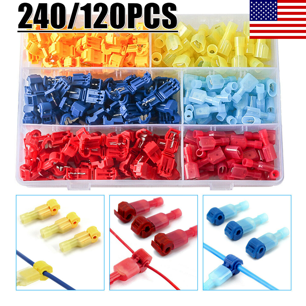 240PCS T-Tap Electrical Wire Crimp Terminals Quick Splice Cable ...
