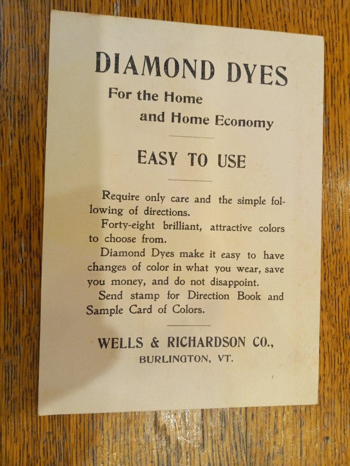 Diamond Dyes Wells And Richardson Co Burlington Vermont Victorian Ad ...
