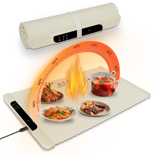 Food Warming Mat, Ultra-Fast Heating Silicone Electric Tray with 6 ...