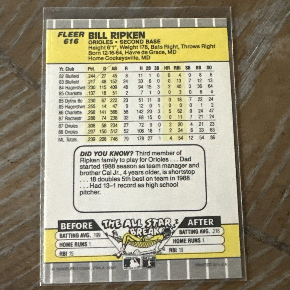 1989 Fleer Bill Billy Ripken FF FACE ERROR CARD #616 Sharp RARE !!! | eBay