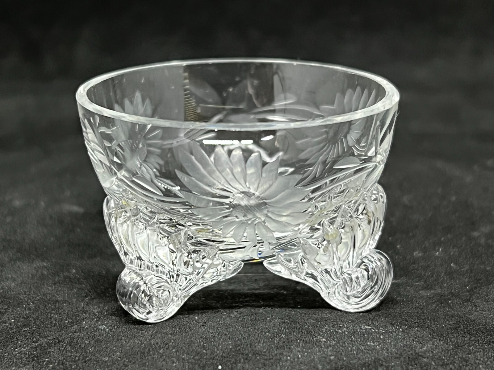 Vintage Kusak Glass Crystal-Round & Footed Salt Dips-Floral Etched, Set ...