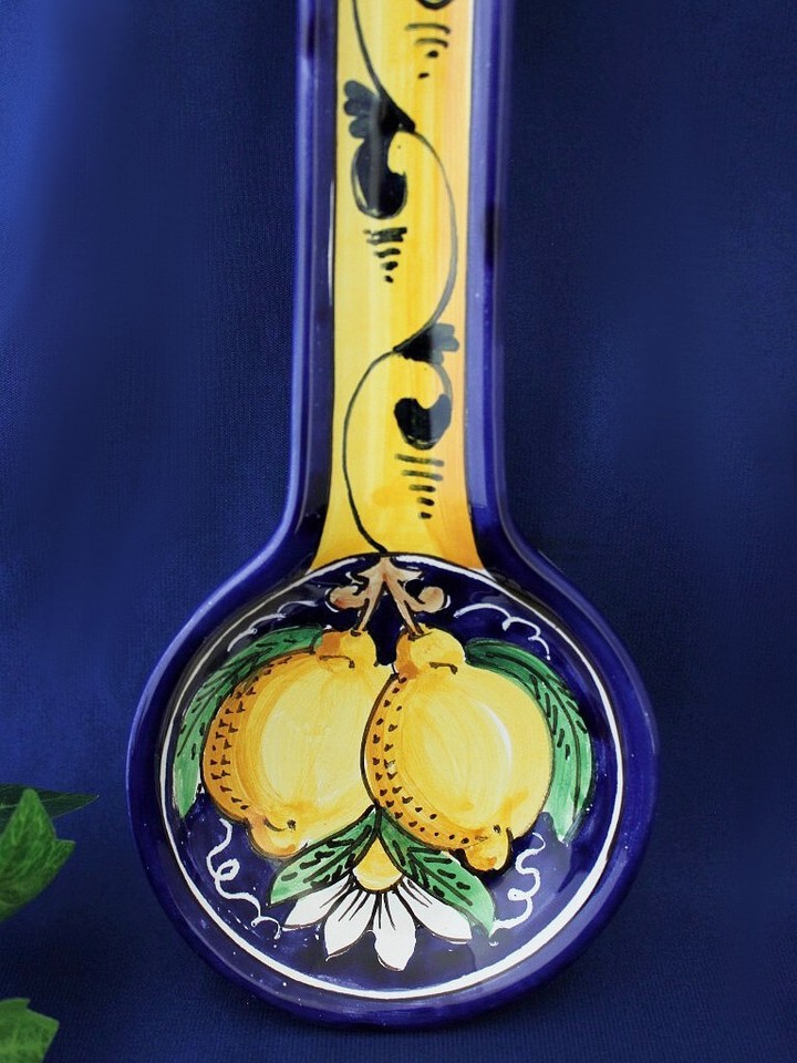 Vietri Italian Pottery Spoon Rest Lemon Scroll Painted by Hand in Italy ...