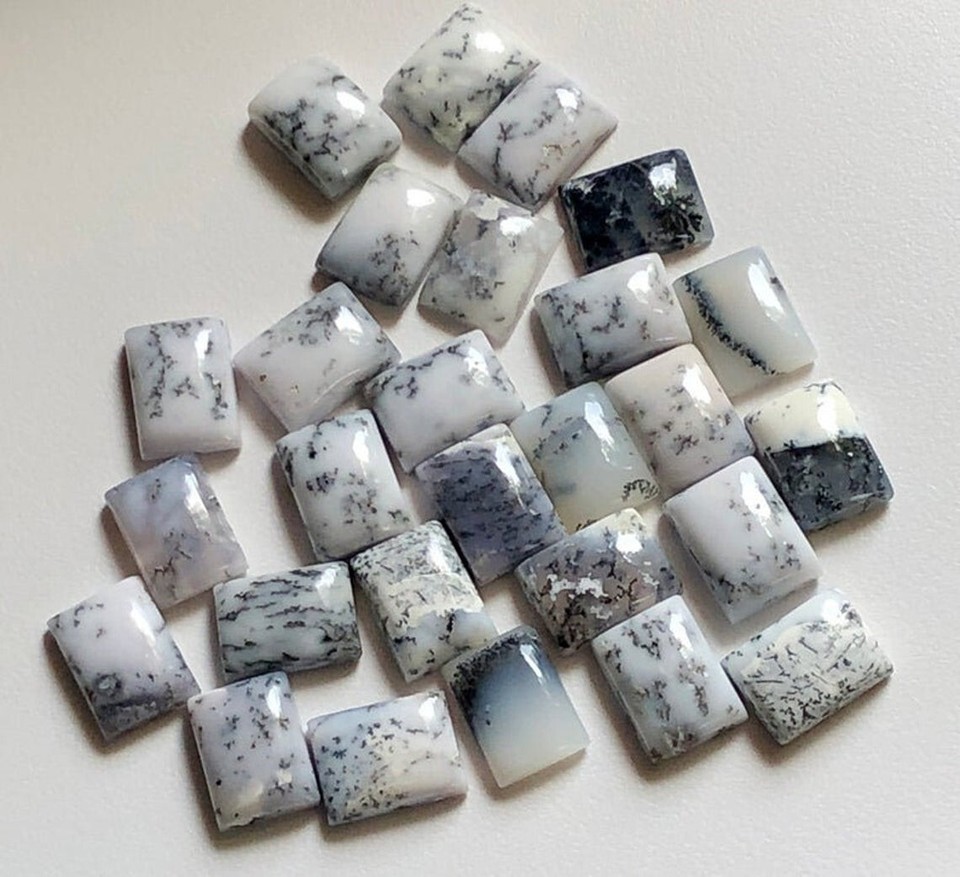 25 Pcs Natural Dendrite Opal 8x10mm Rectangle Cabochon Loose Gemstone ...