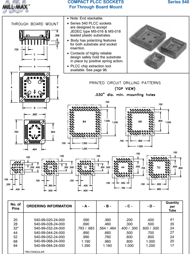 20 Pin PLCC Socket - McKenzie - Surface Mount - NEW - THREE Pieces | eBay