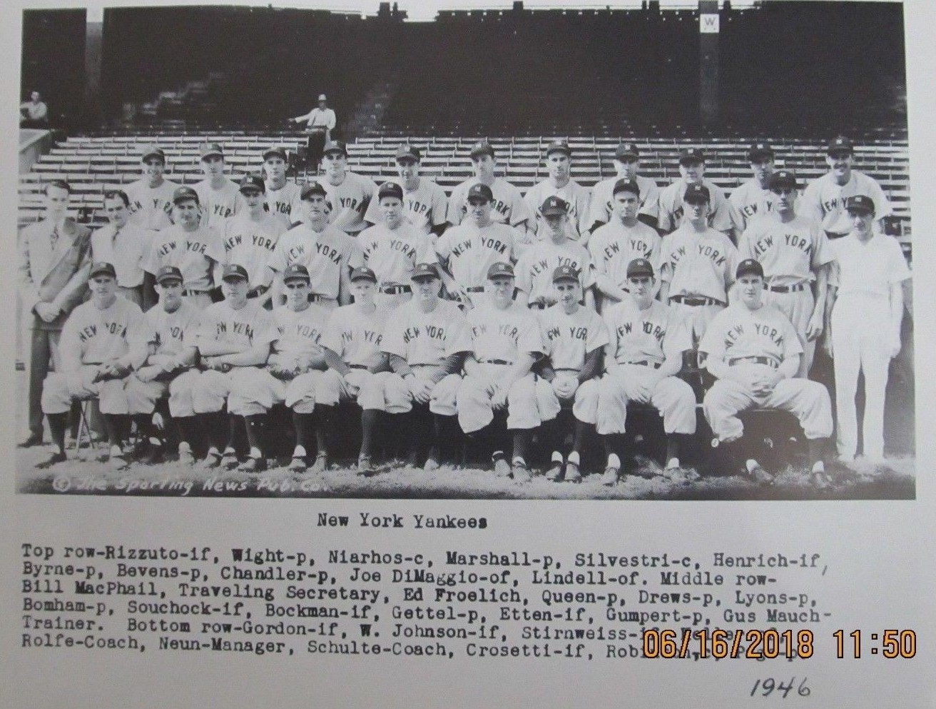 NEW YORK YANKEES 1946 TEAM PHOTO 8X10 JOE DIMAGGIO PHIL RIZZUTO YANKEES ...