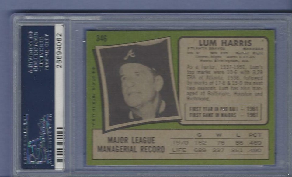 1971 Topps - #346 Lum Harris - Atlanta Braves - PSA NM 7(ST) | eBay