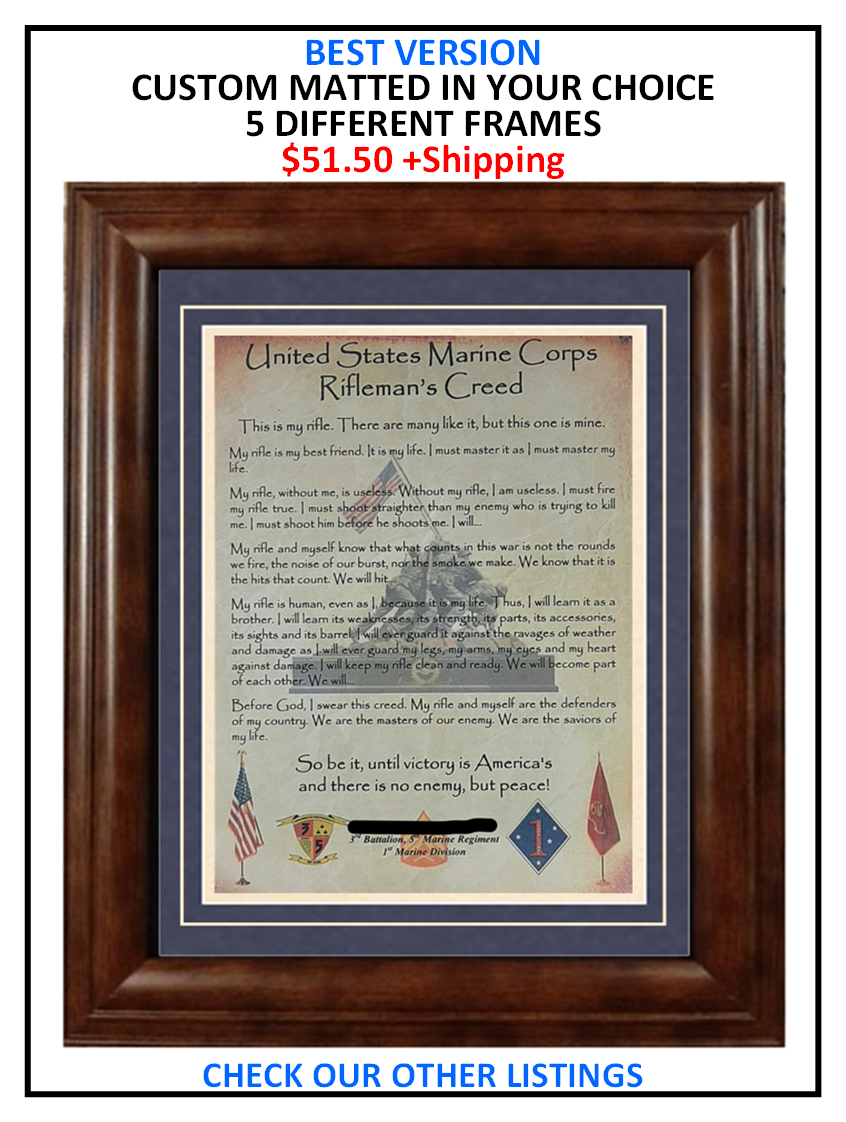 MC-NICE: MARINE CORPS Rifleman's Creed Framed PERSONALIZED | eBay