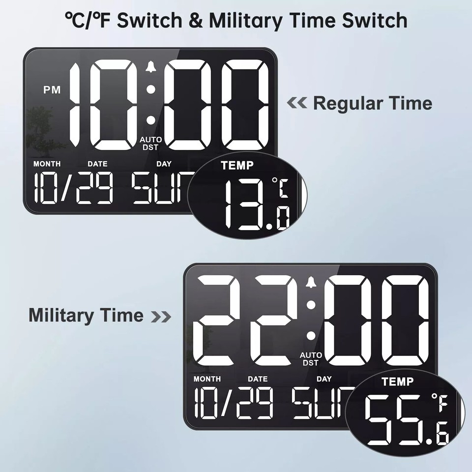 Large Digital LED Wall Clock Jumbo Display with Calendar Temperature ...