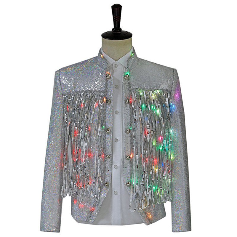 Men's Colorful LED Luminous Jacket Stage Costume Singer Dancer Slim ...