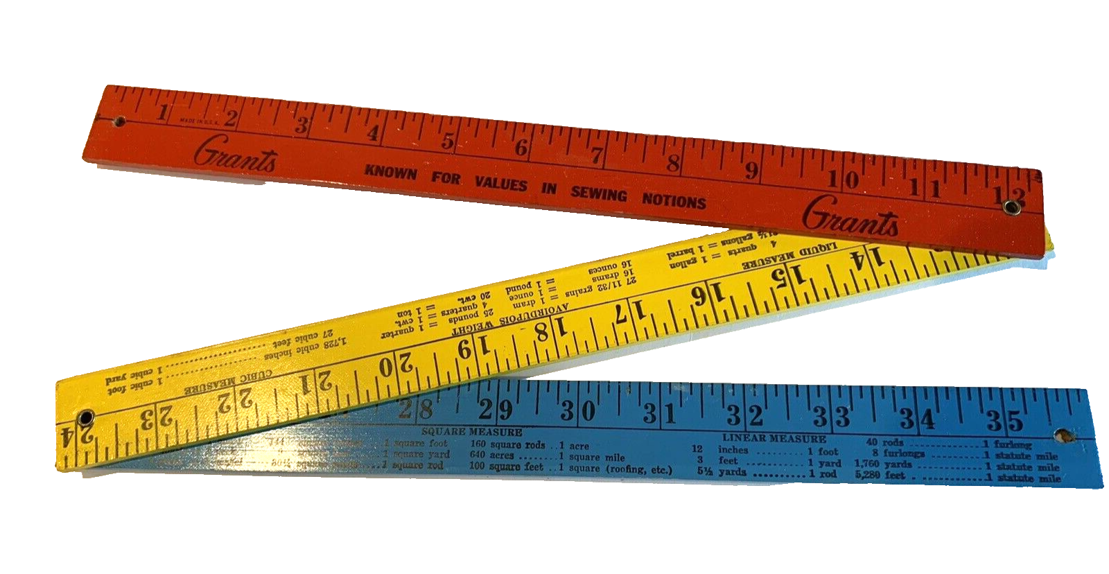 Vintage Grant's Folding Yardstick Advertising Red, Yellow & Blue ...
