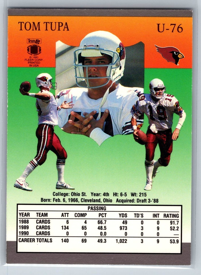 1991 Fleer Ultra Update Tom Tupa Phoenix Cardinals #U-76 | eBay