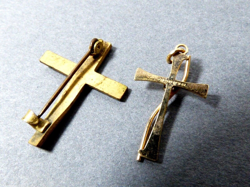 VTG Lot of 4 pendants charms pin Rhinestone Heart Cross Rose Flower GF ...