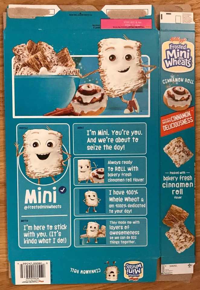 EMPTY Kellogg's Frosted Mini Wheats Cinnamon Roll Cereal Box FLATTENED ...