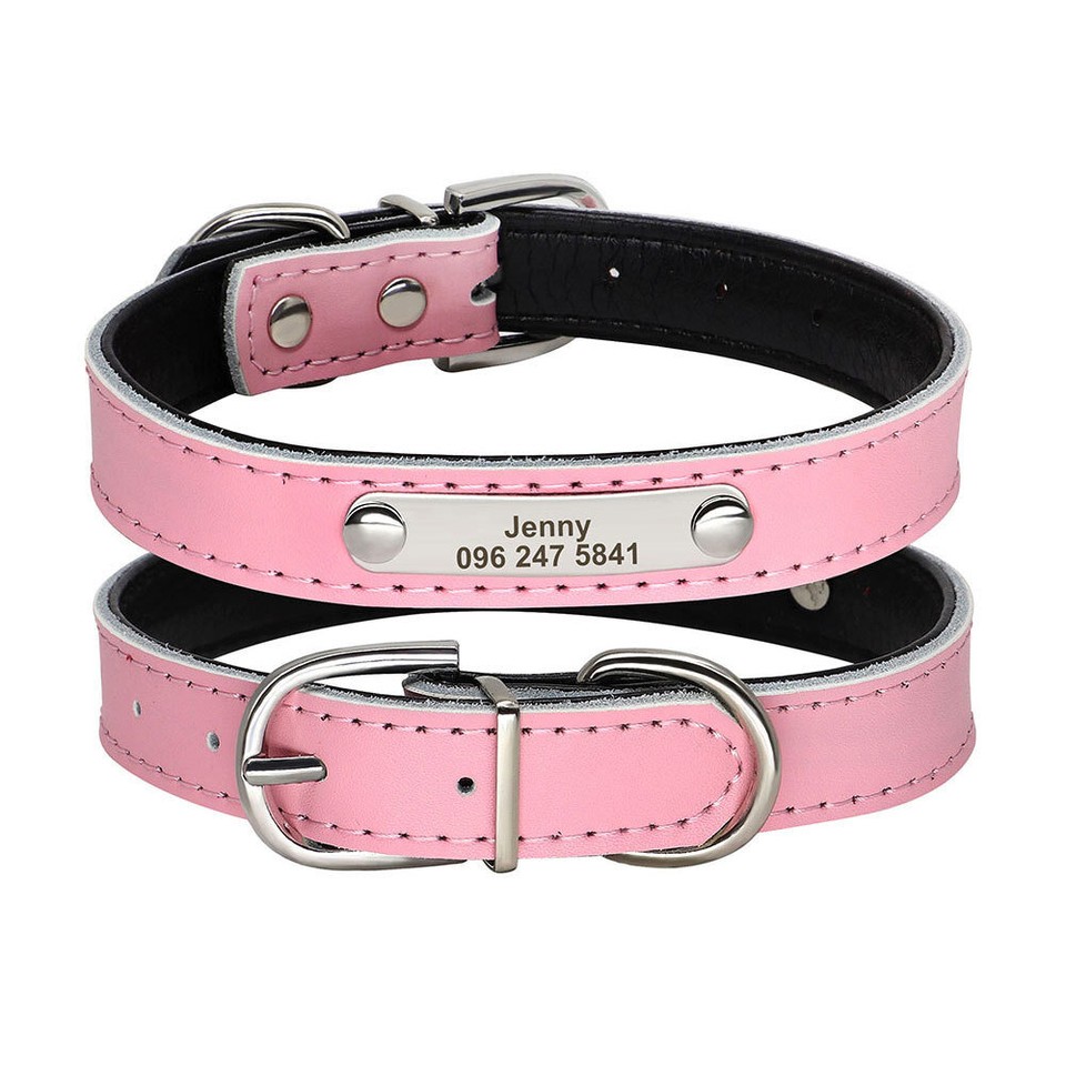 PU Leather Personalized Dog Collars Free Engraving Custom Cat Pet Name ...