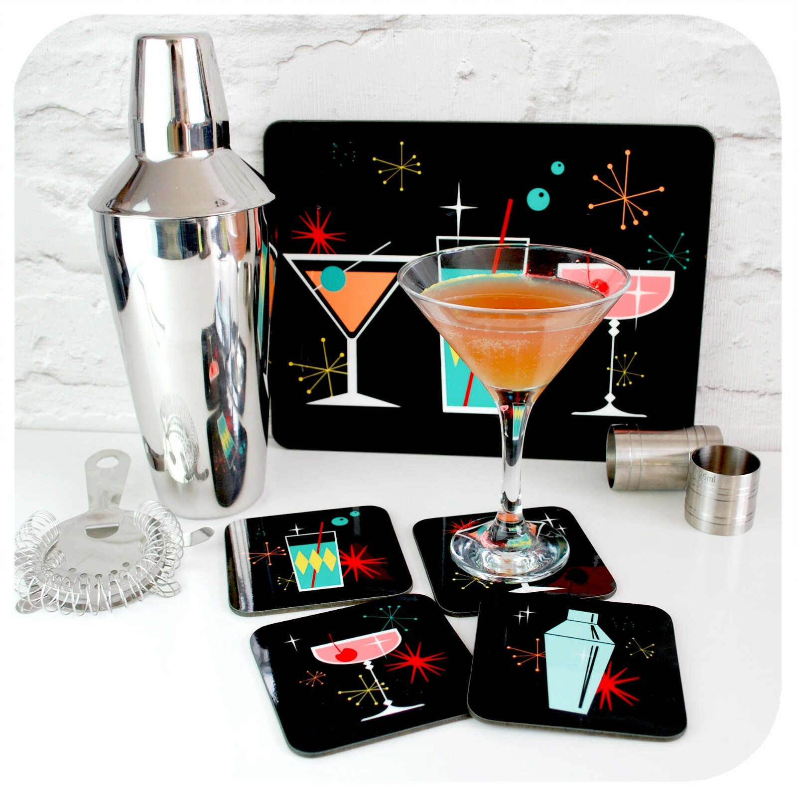Retro Cocktails Coasters, Set of 4 Party Coasters, 50's Atomic style ...