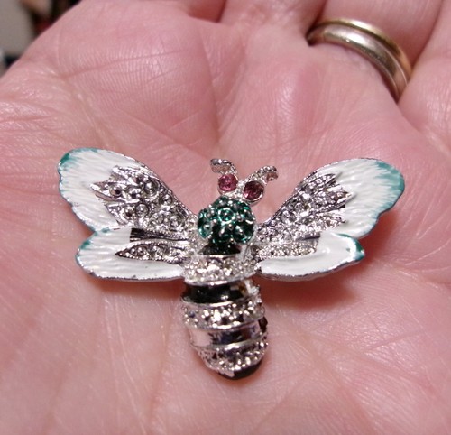 Vintage GERRY'S Silver Tone Pink Rhinestone Eyes & Enamel Body Bee or ...