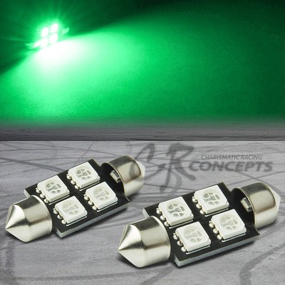 2X 4 SMD 4SMD 36MM 5050 BRIGHT GREEN LED INTERIOR DOME WEDGE LIGHT BULB ...