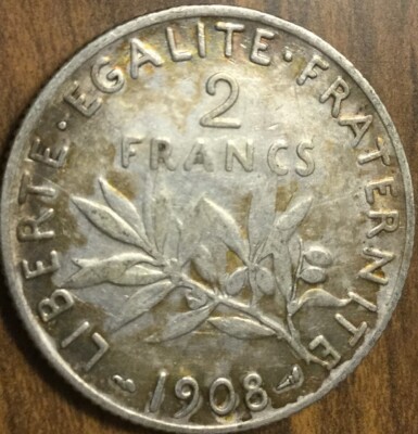 1908 FRANCE SILVER 2 FRANCS COIN | eBay