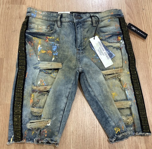 Men's Jordan Craig Shorts Desert Storm Rhinestones Distressed Ripped sz ...