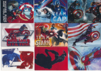 MARVEL CAPTAIN AMERICA CIVIL WAR DOG TAG VINYL STICKER CARD SET OF 12 ...
