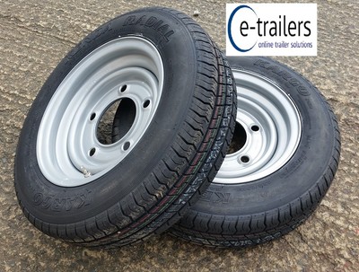 TWO -155 70 12 KENDA KARGO Trailer TYRE 5 STUD 6.5" PCD WITH METAL ...