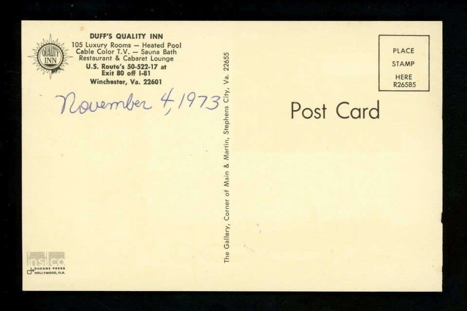 Restaurant postcard Virginia VA Winchester Duff's Rebel KFC cars ...